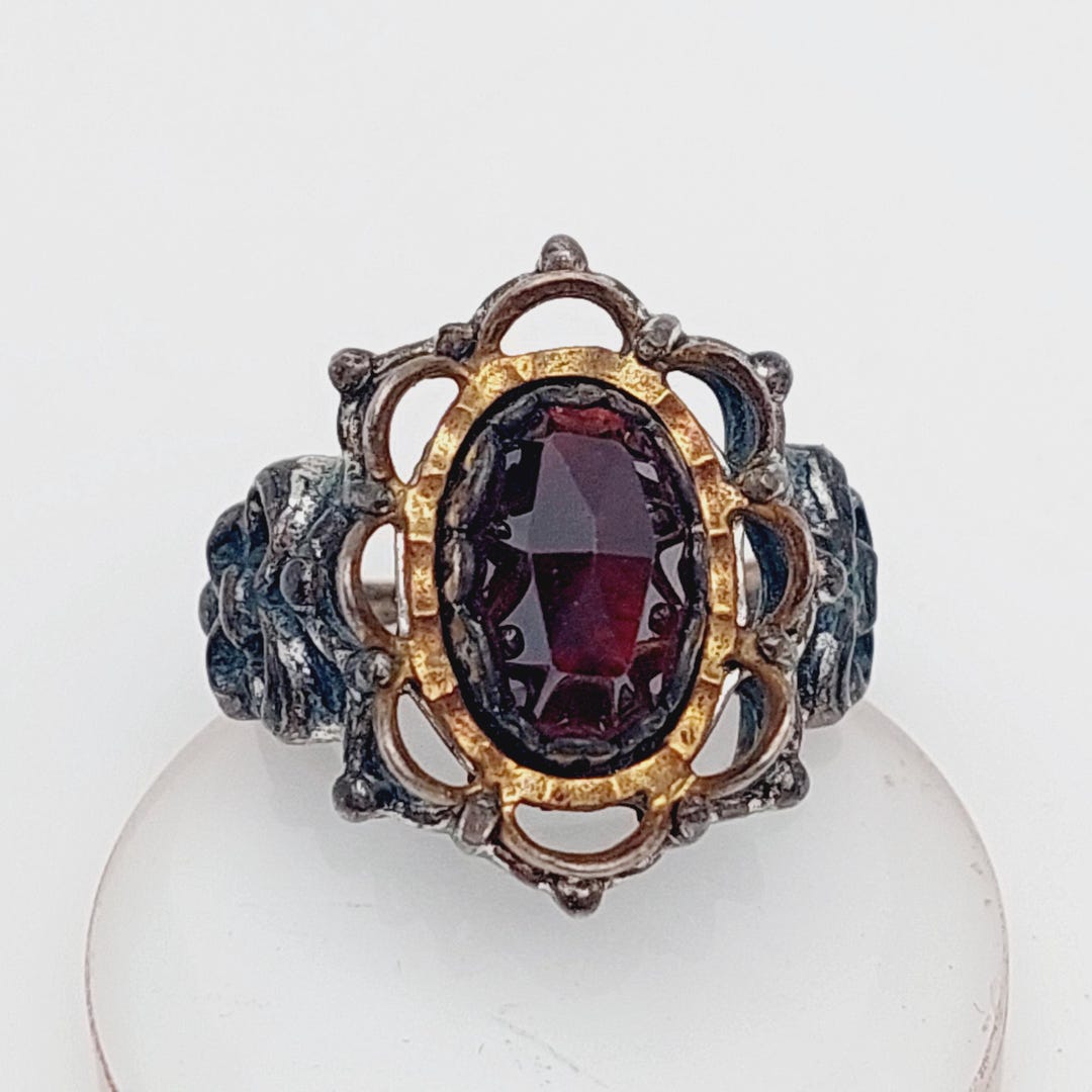 Antique BAS 835 Silver Ring Art Nouveau Garnet Stones Size 13 US 6 1/2 ...