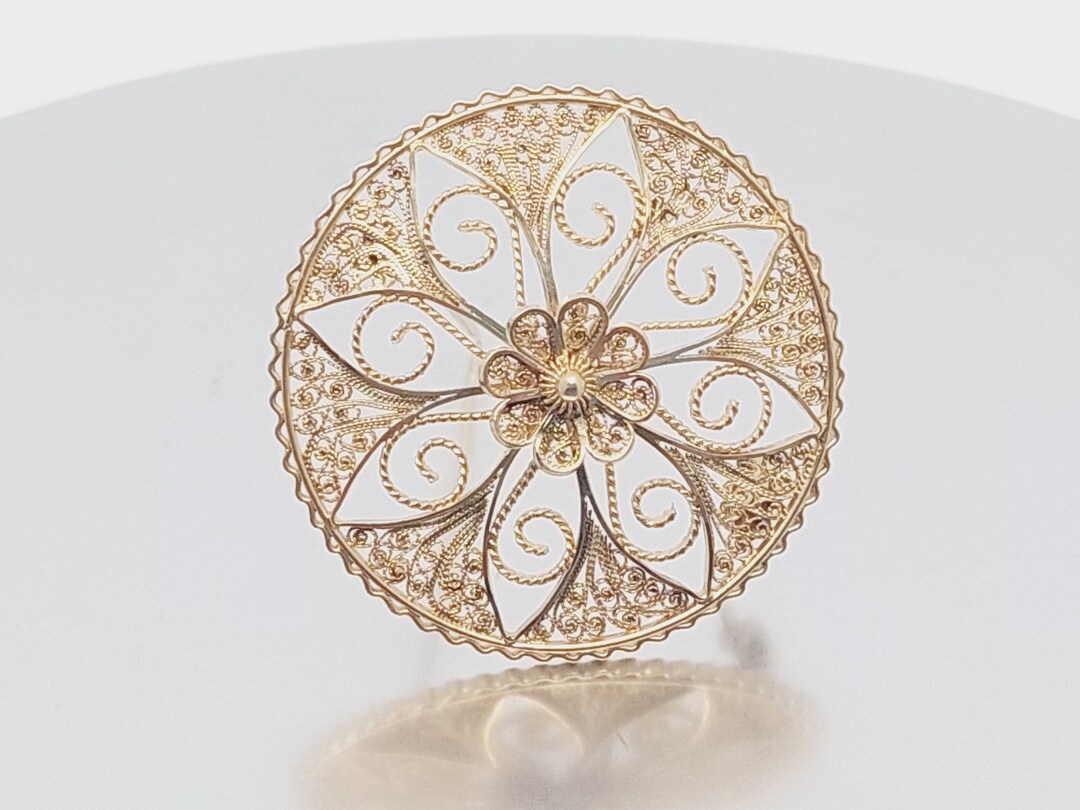 Antique Silver Brooch 835 Silver Gold Plated Filigree Jewelry Rocaille ...