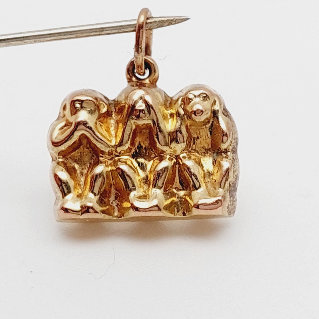 Vintage 333 Gold Pendant 3 Monkeys See No Evil See No Evil Charm ...