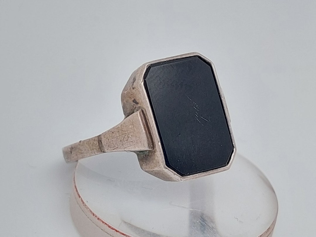 Antique Silver Men's Signet Ring 835 Men's Ring Onyx Stone Size 19 - Etsy