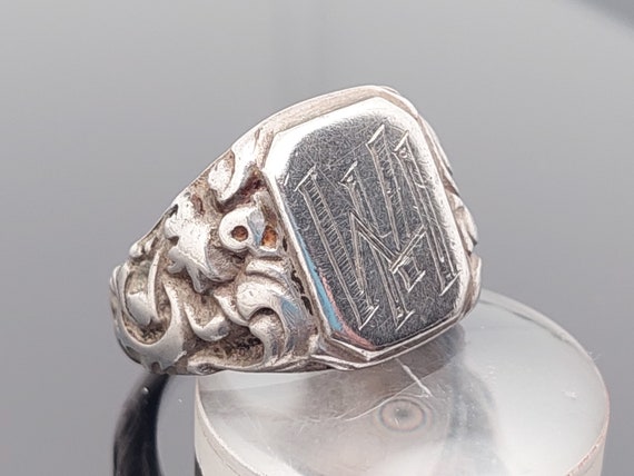 Size 24 64 Antique signet ring 900 silver men's ring … - Gem