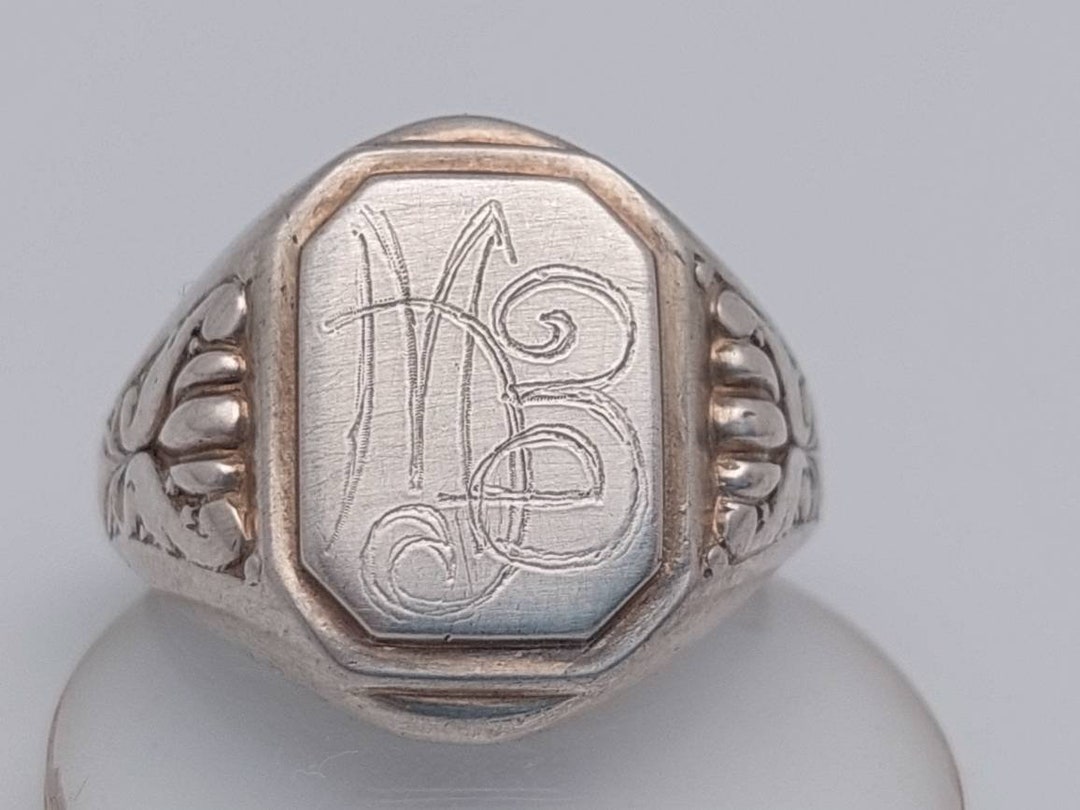 Antique Vintage Ring Signet Ring ME EM 800 Silver Floral Designed Men's ...