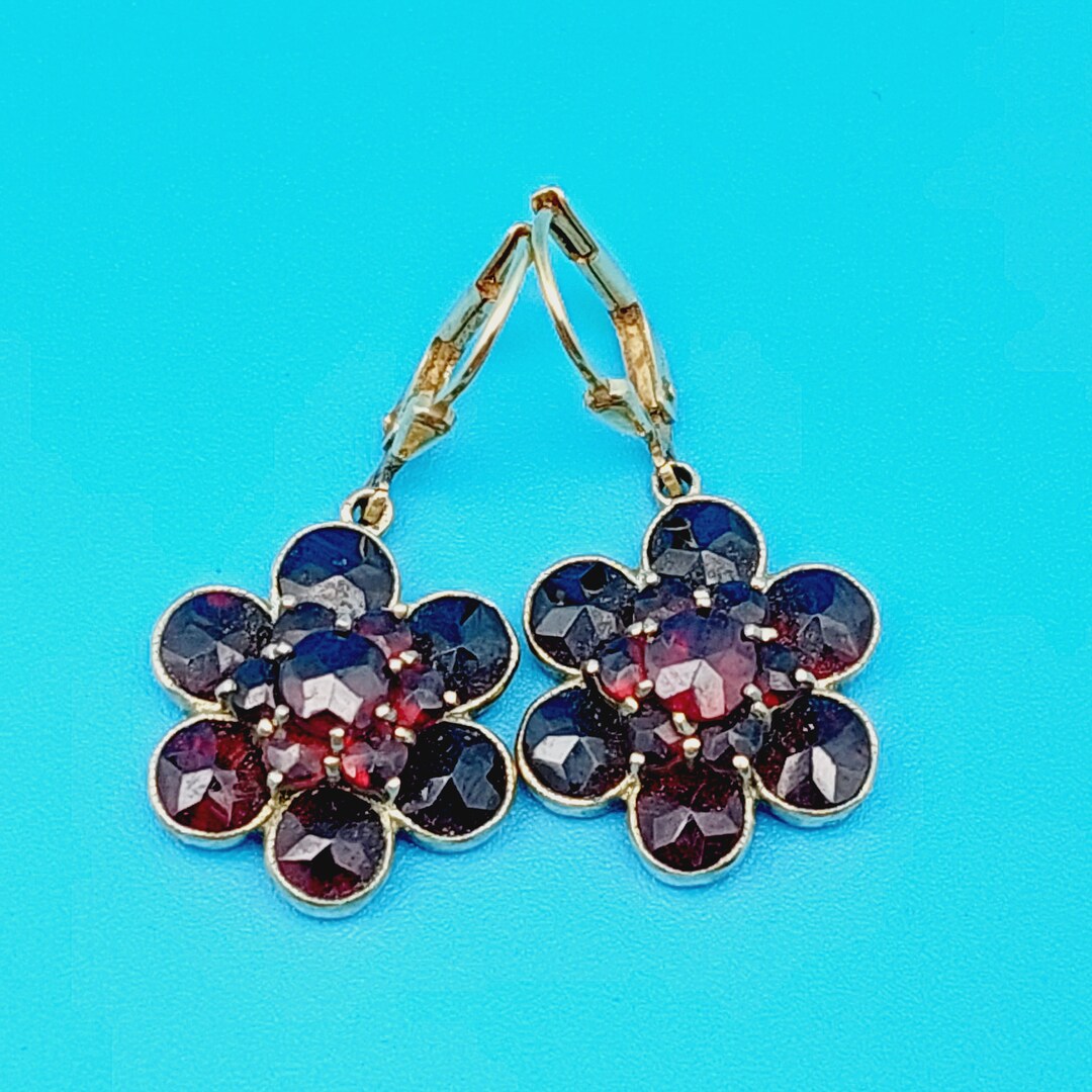 Jugendstil 333 Gold Ohrhänger Goldohrringe Granatsteine Granatschmuck ...