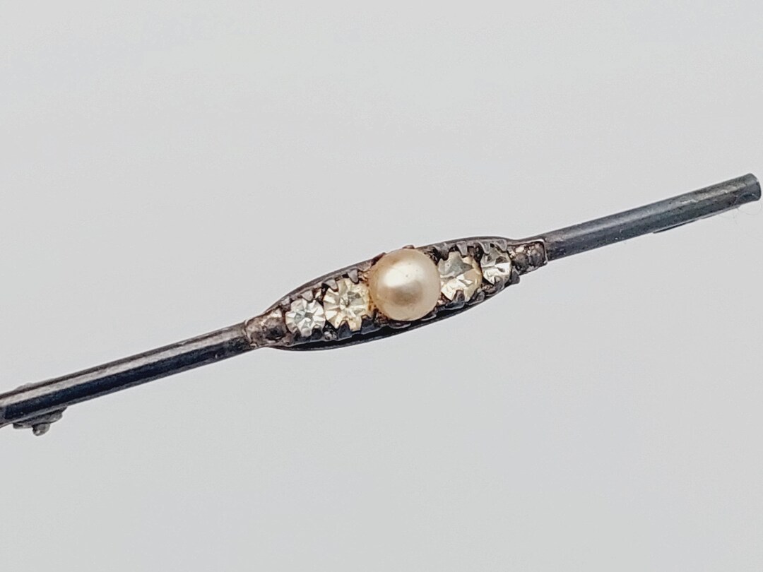 Antique 835 Silver Brooch Bar Brooch With Pearl & Marcasites - Etsy