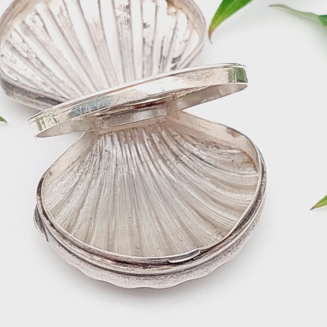 Antique 925 Silver Tin Gold Plated Pill Box Clam Pill Box Shell Tin for ...