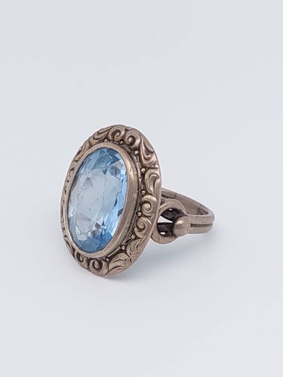 Antiker 800er Silber Ring Aquamarin Farbender Stein h… - Gem