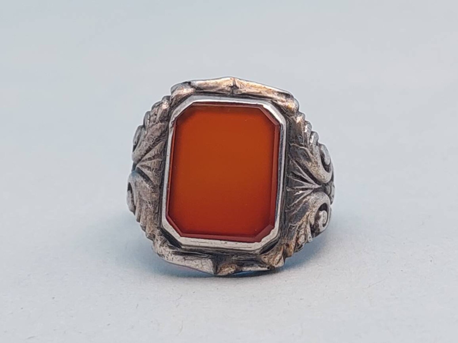 Antique 835 Silver Ring Signet Ring Men's Ring Carnelian Red Size 20 US ...