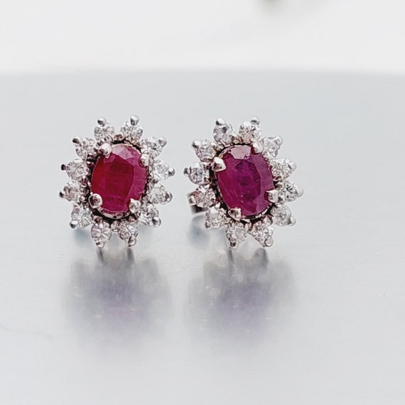 333 Gold Stud Earrings Gold Earrings red stones and z… - Gem