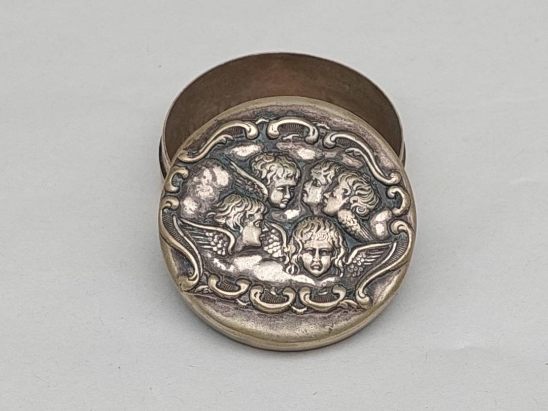 Antique Silver Plated Tin Angel Pill Box Rokalien Pill Box Tin for ...