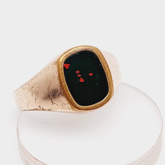 Size 20 60 Antique signet ring double green stone blo… - Gem