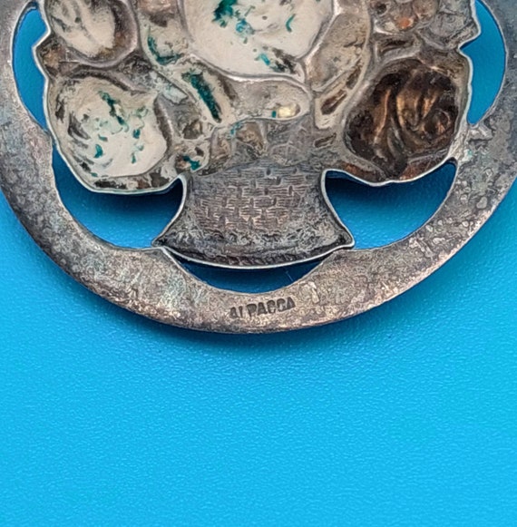 Antique Alpacca Pendant Floral Flower Pendant - Gem