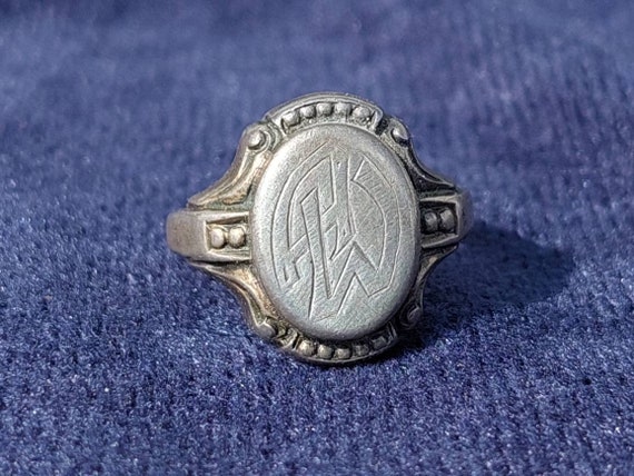 Antique signet ring 835 silver men's ring initials AW… - Gem