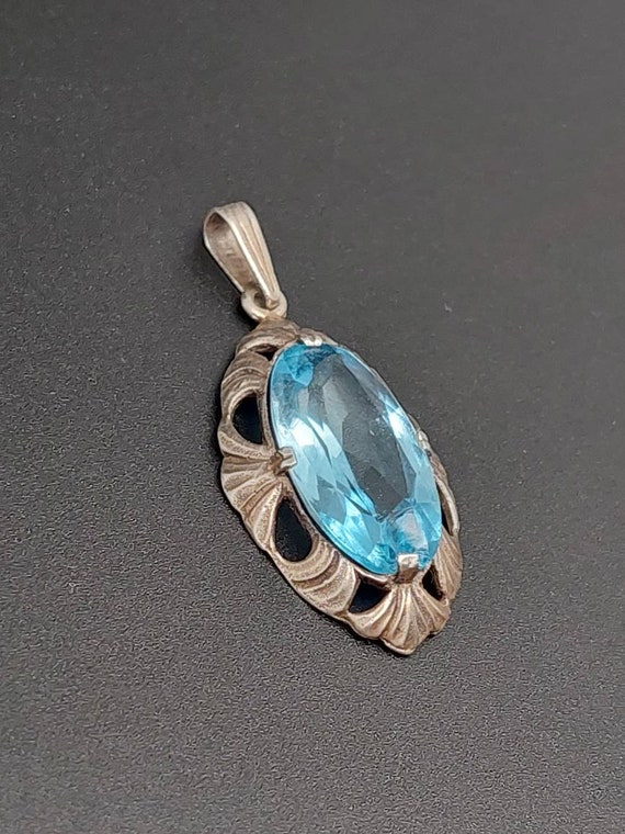 Antiker Art Deco 835er Silber Anhänger hellblauer Ste… - Gem