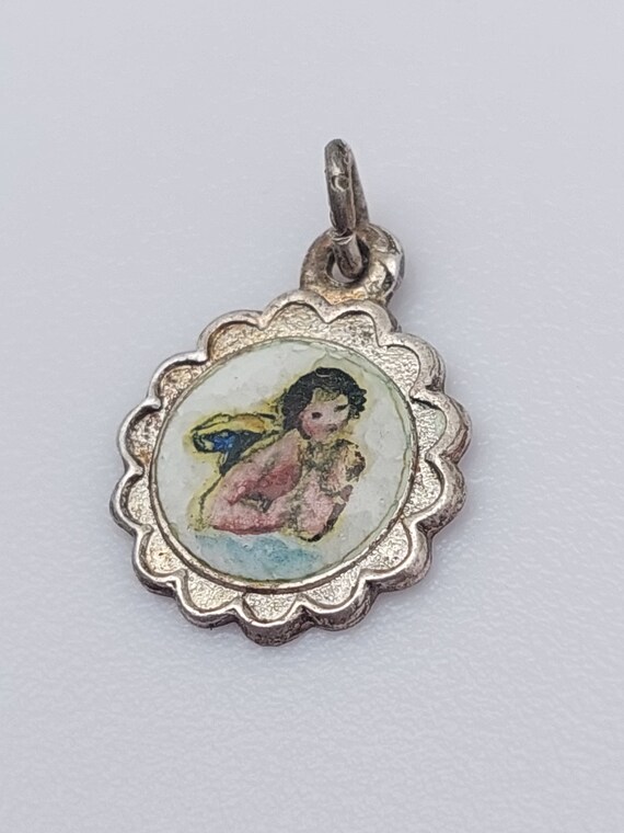 Antique Silver Art Nouveau Pendant Enamel Angel Charm… - Gem