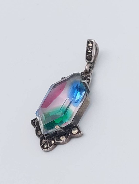 XL antique Rhine pebble pendant with rainbow colors A… - Gem