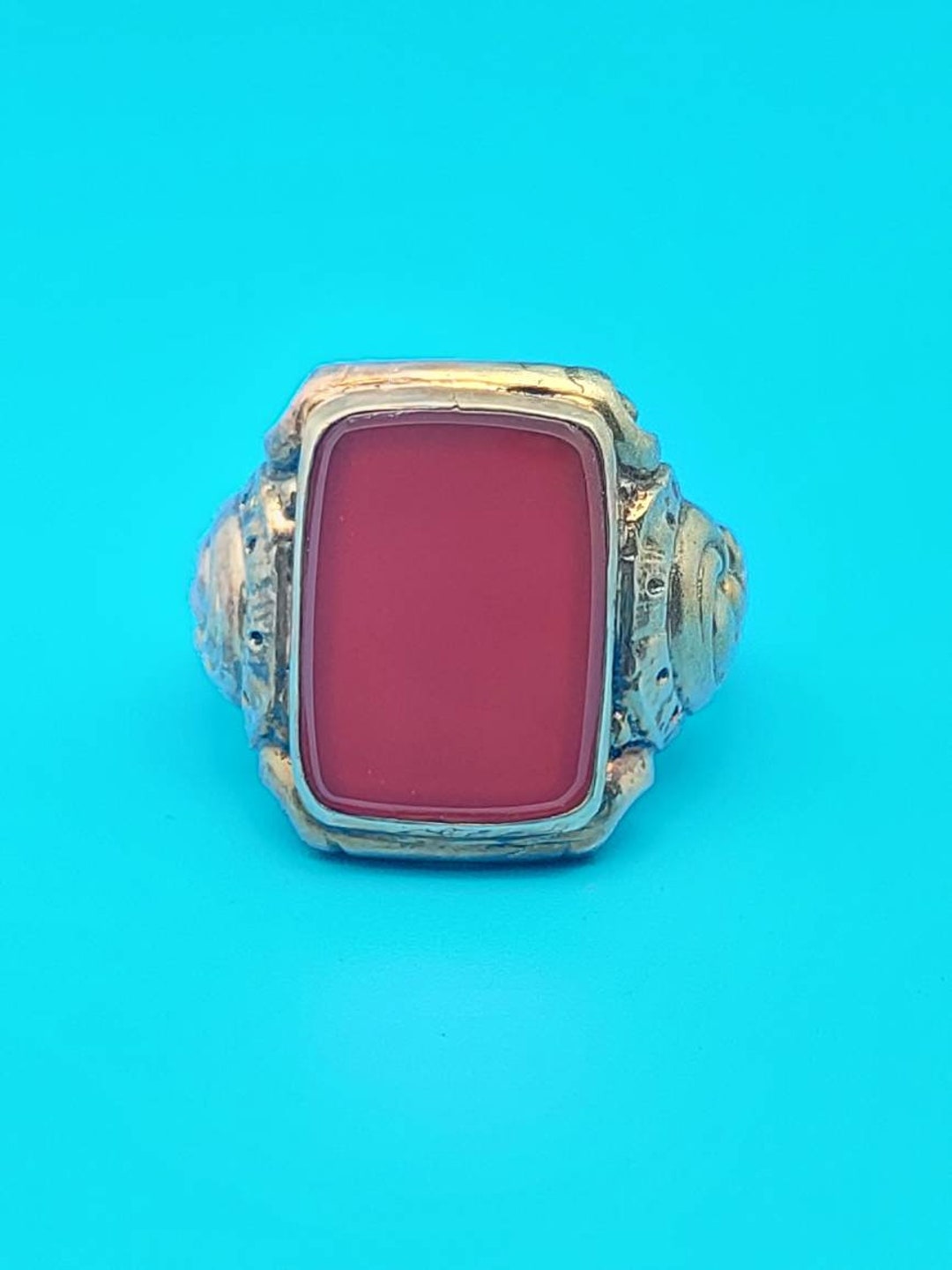 Size 18 58 Antique 935 Silver Ring Signet Ring Men's Ring Red Stone ...
