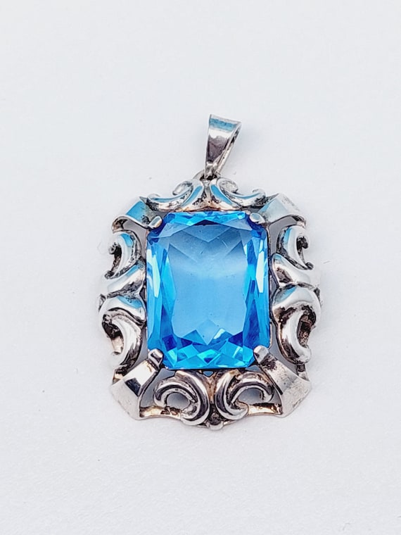 Antique 835 silver pendant Art Nouveau with blue ston… - Gem
