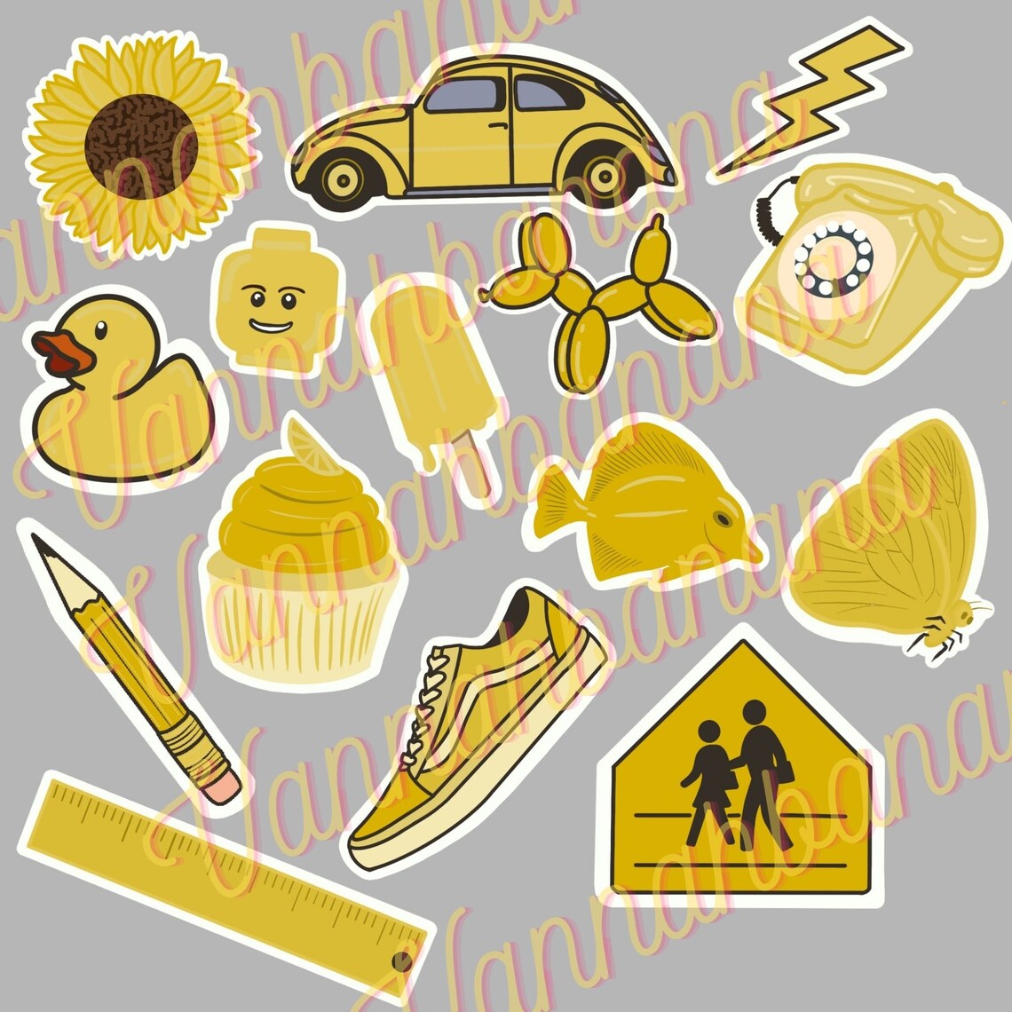 Yellow Sticker Pack Design Digital 15 Sticker Designs | Etsy