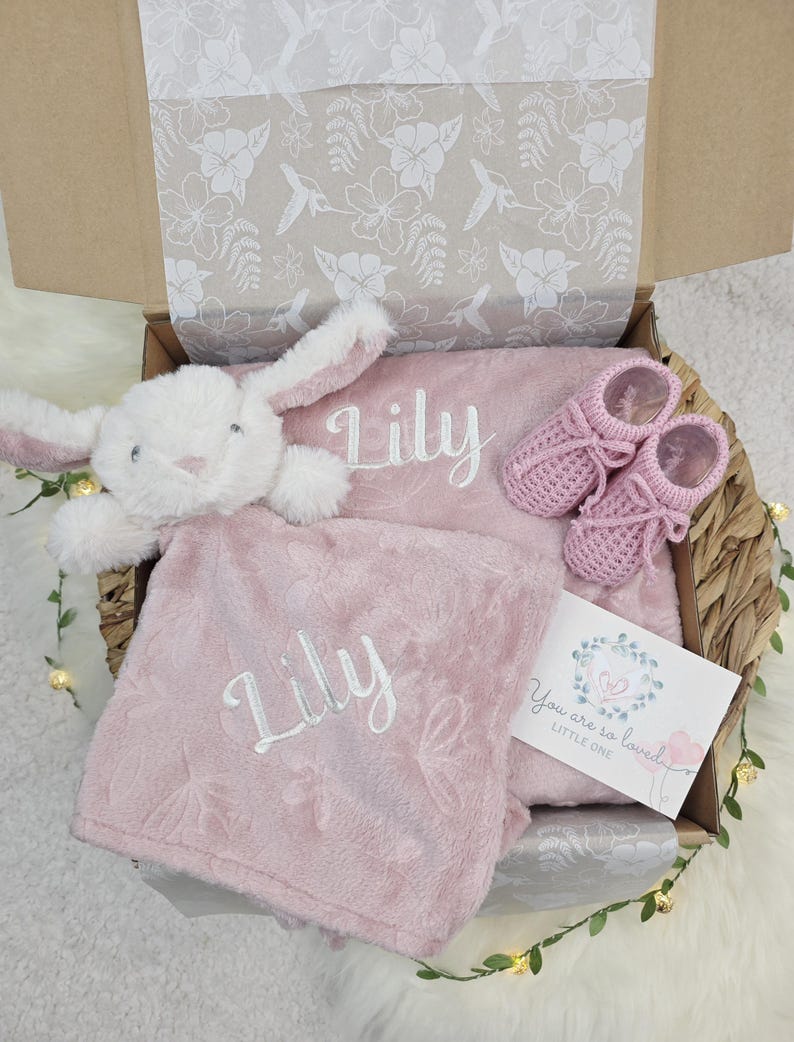 Personalised Baby Blanket, Comforter and Booties Gift Set: Embroidered ...