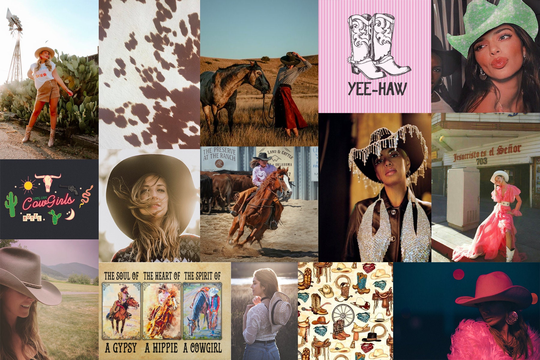 COWGIRL / WESTERN Aesthetic, Collage Kit, Cute Aesthetic Collage, Room ...