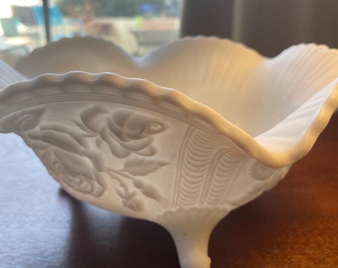 Vintage Embossed Rose Imperial Glass-ohio Matte Translucent Milk Glass ...