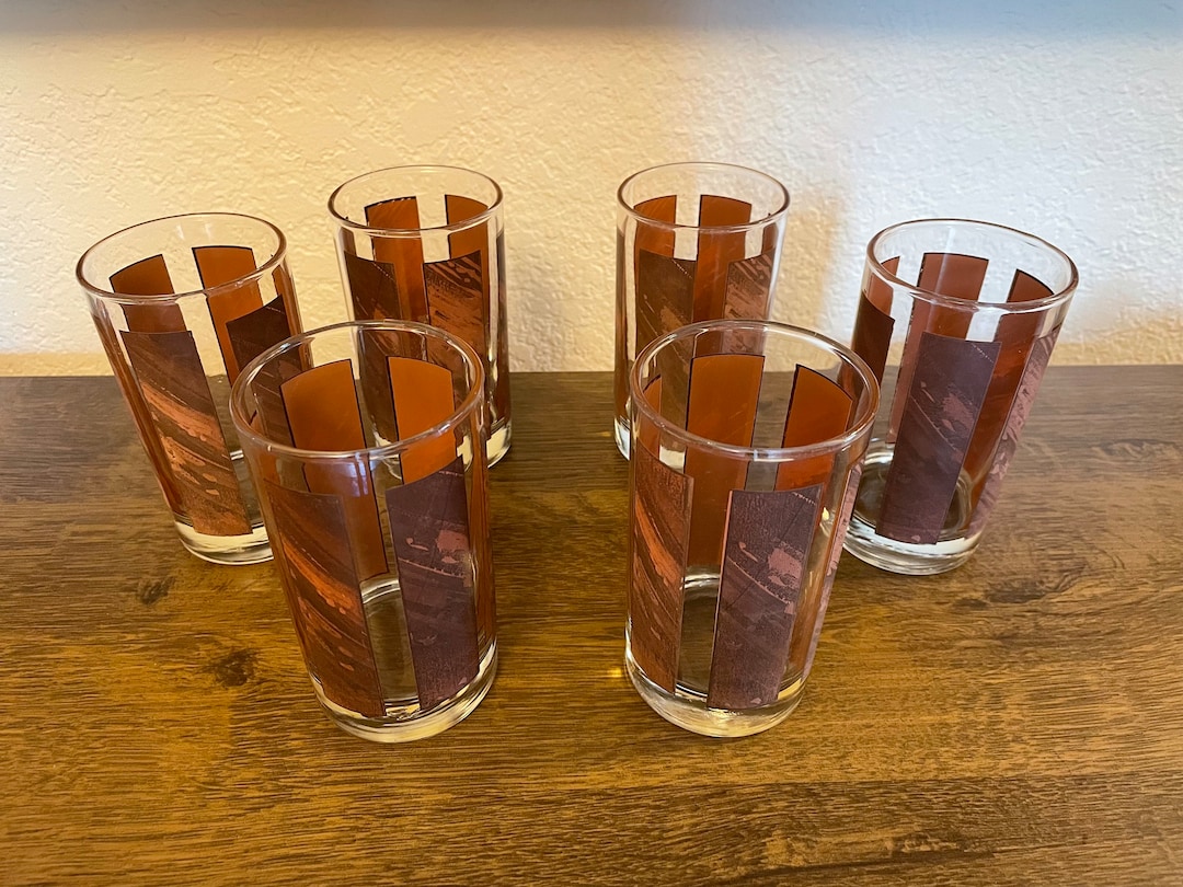 Set of 6 Vintage Libbey Wood Grain Panel Glasses | Mid-century ...