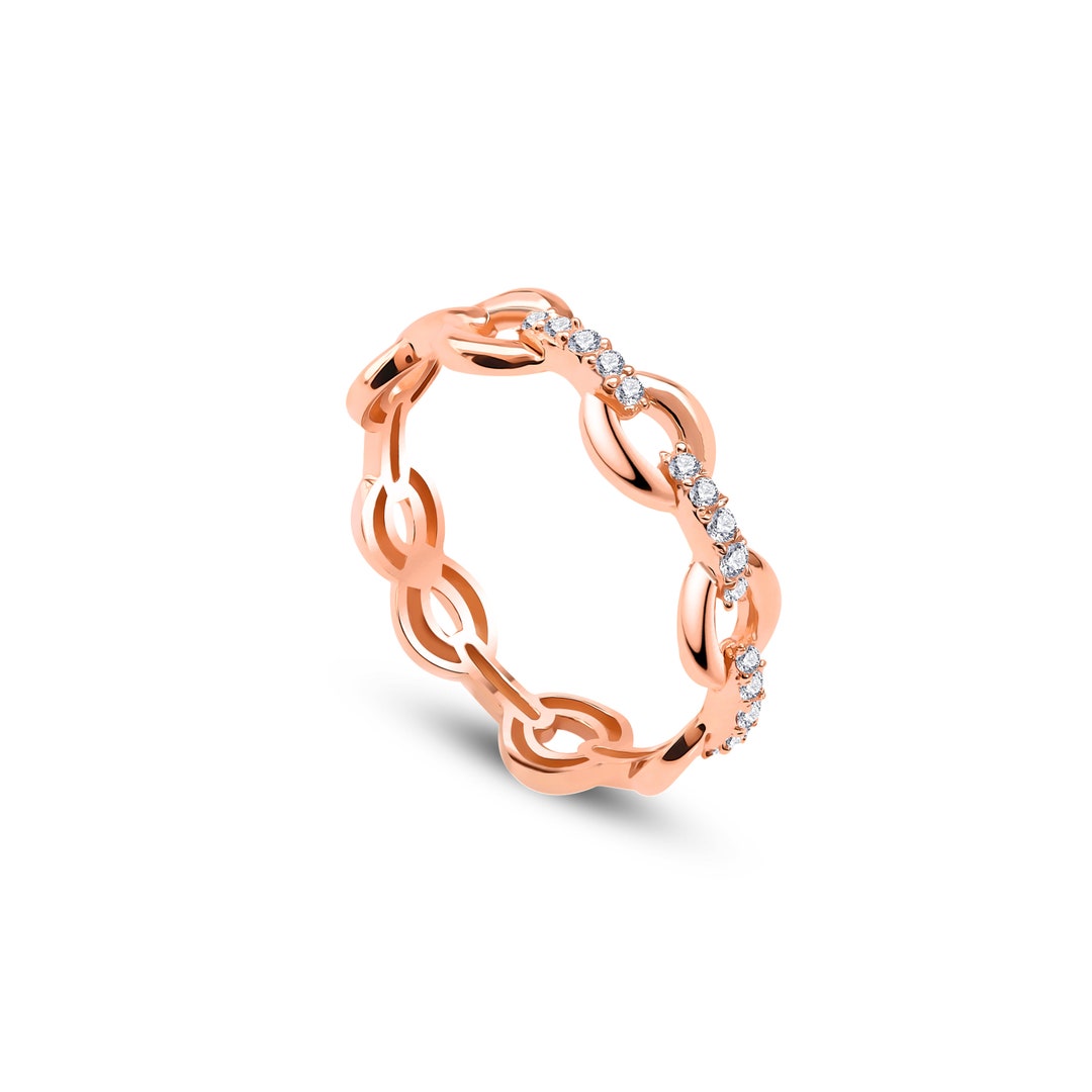 14 K Solid Gold Diamond Chain Ring / Chain Link Ring / Modern Minimal ...