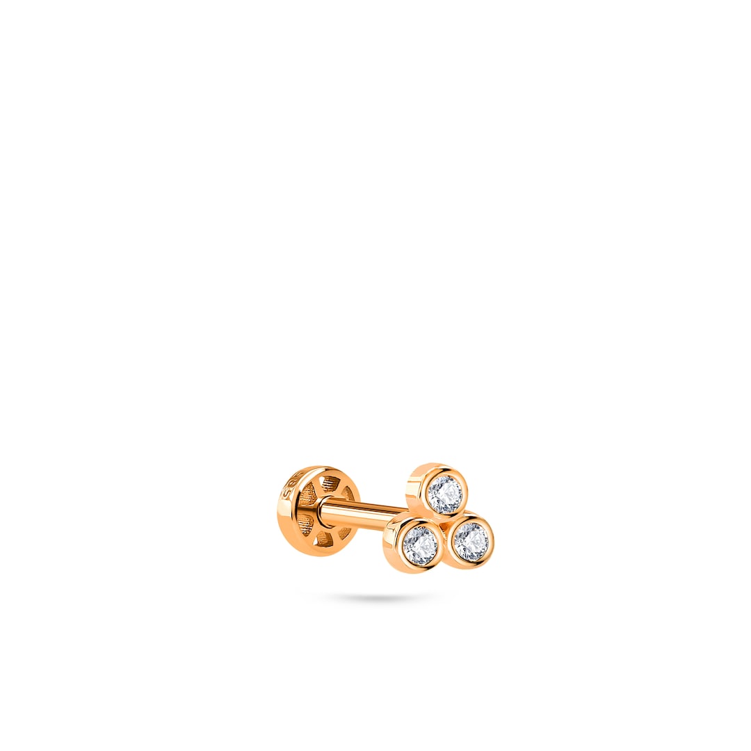 14K Solid Gold Trio Diamond Piercing, Gold Diamond Tragus Piercing ...