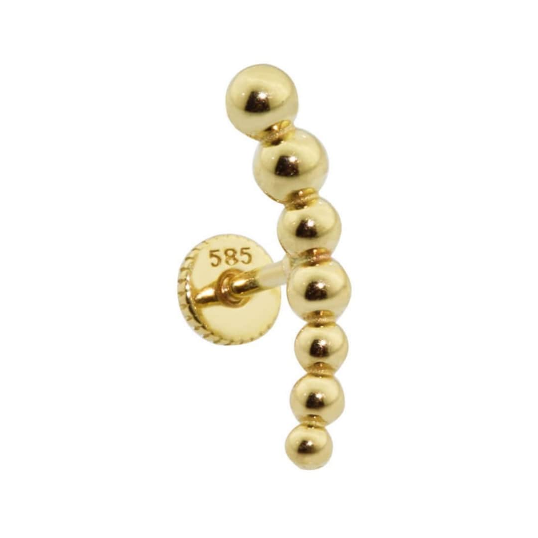 14K Solid Gold Bubble Piercing, Minimalist Gold Ball Tragus Piercing ...