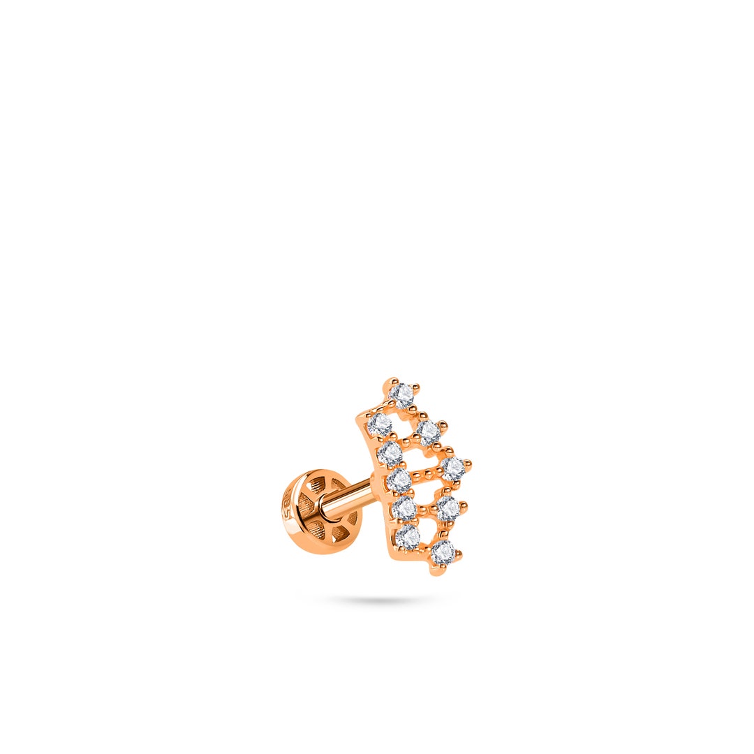 14K Solid Gold Queen Crown Piercing, Diamond Queen Piercing, Helix ...