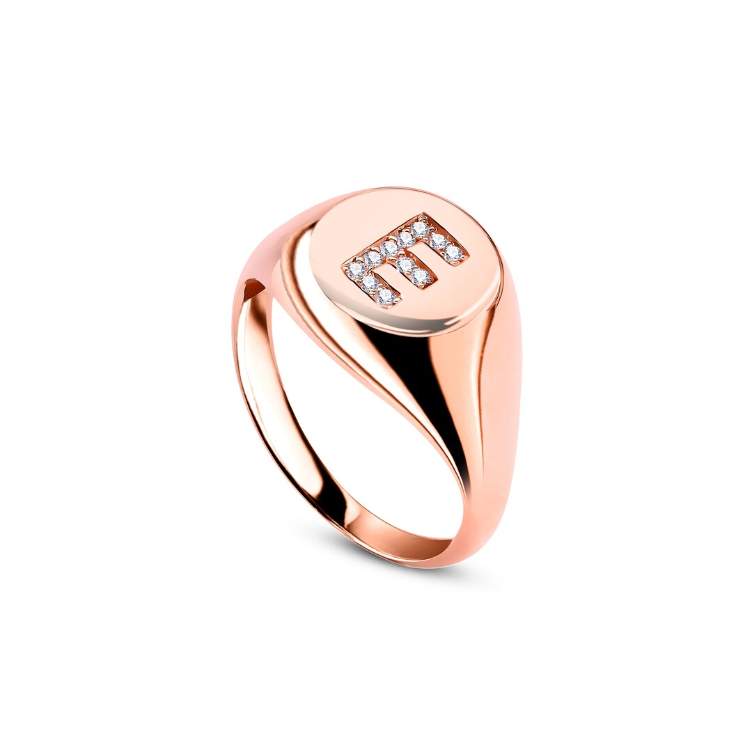 14 K Gold Diamond Letter Ring Unique Stackable Diamond Ring İntial ...