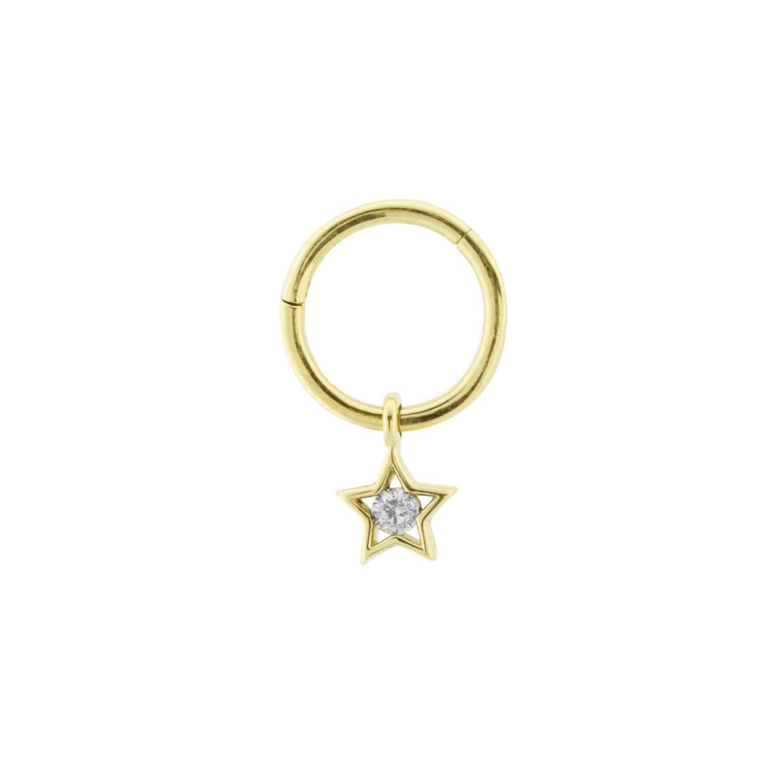 14 K Cartilage Gold Star Diamond Hoop, Diamond Daith Star Clicker ...