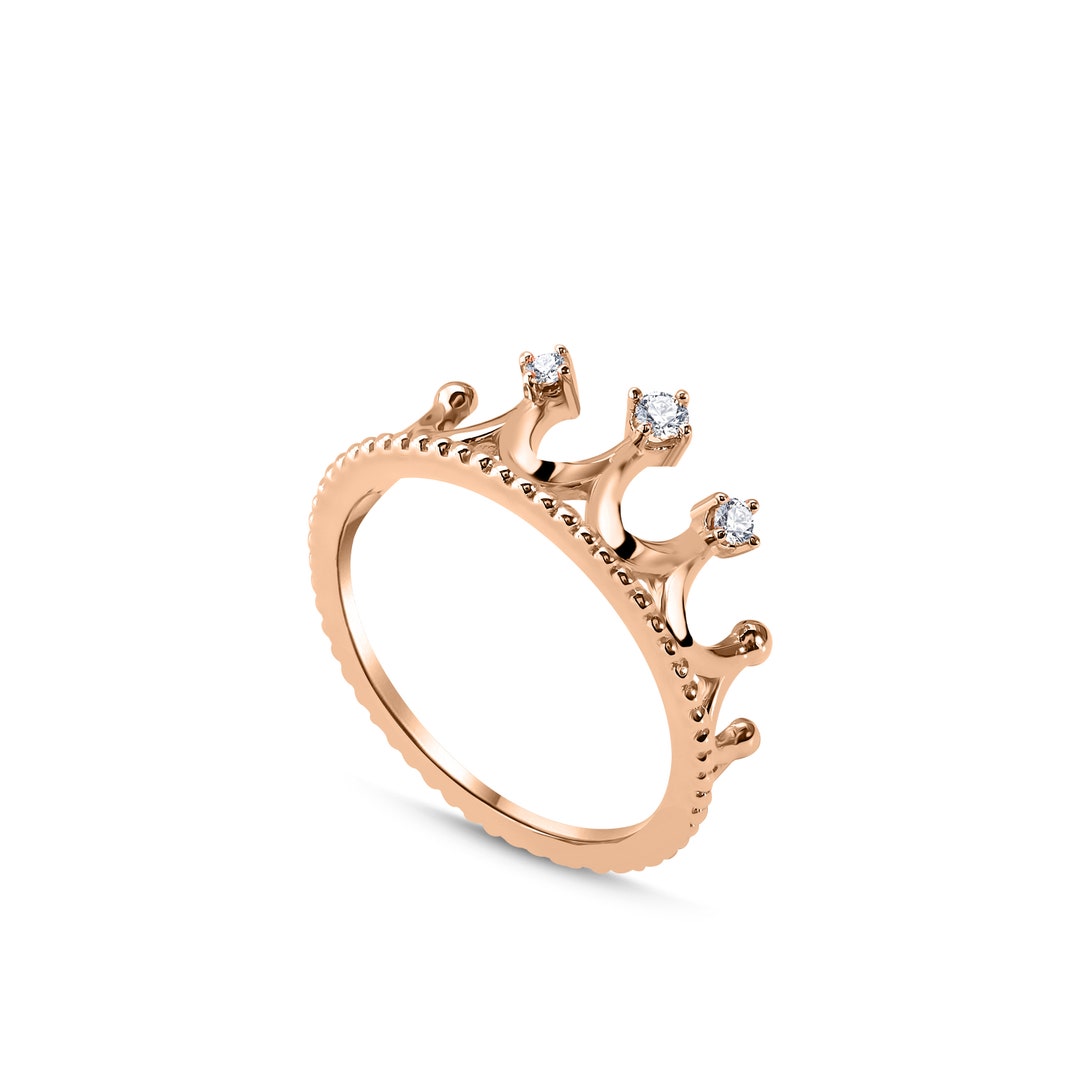 14K Gold Crown Diamond Ring, Stackable Diamond Ring, Special Gift ...