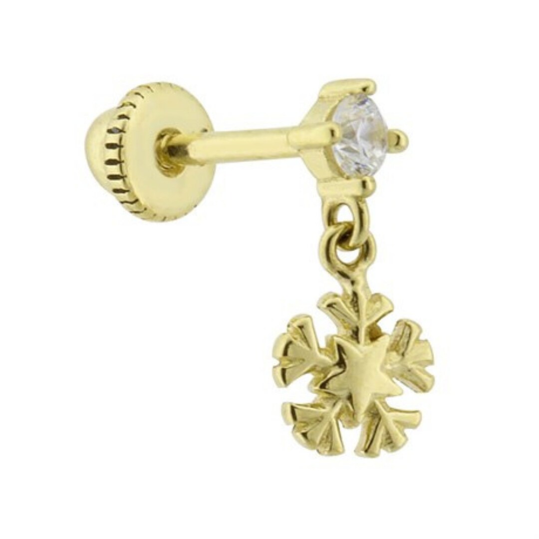 14K Solid Gold Snow Flake Diamond Dangling Piercing, Diamond Dangling ...
