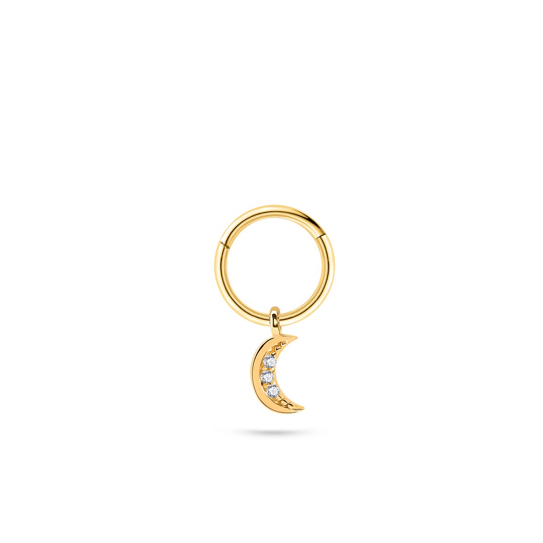 14 K Cartilage Gold Moon Diamond Hoop, Diamond Daith Moon Clicker ...