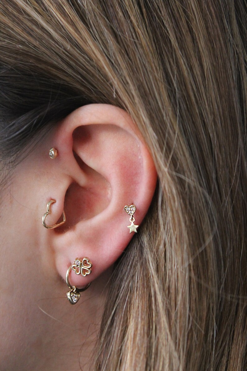 14 K Cartilage Clicker Hoop Gold Heart Piercing Heart Daith - Etsy