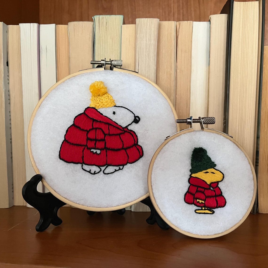 Snoopy and Woodstock Winter Puffer Coat Embroidery Hoop Set-- Handmade ...