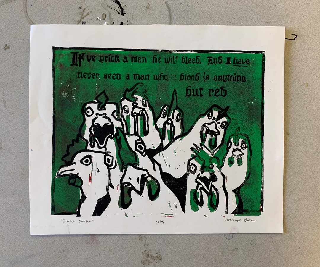 Scarlet Chicken Linocut Print - Etsy