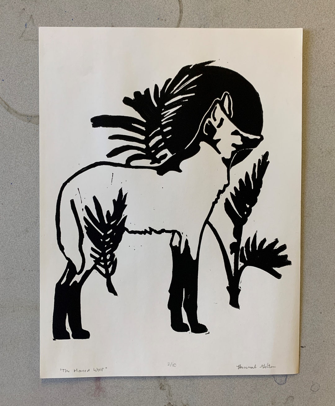 Linocut Print maned Wolf - Etsy