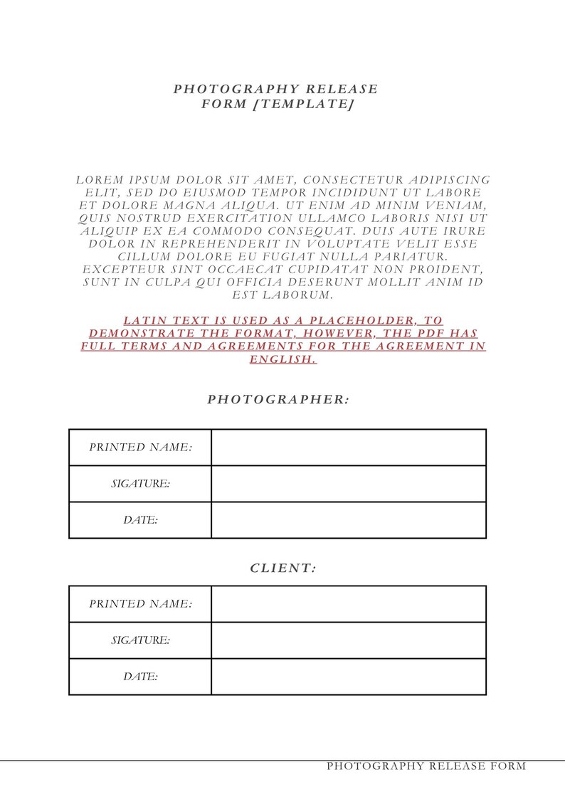 Photography Model Release Form Template|editable Canva Contract ...