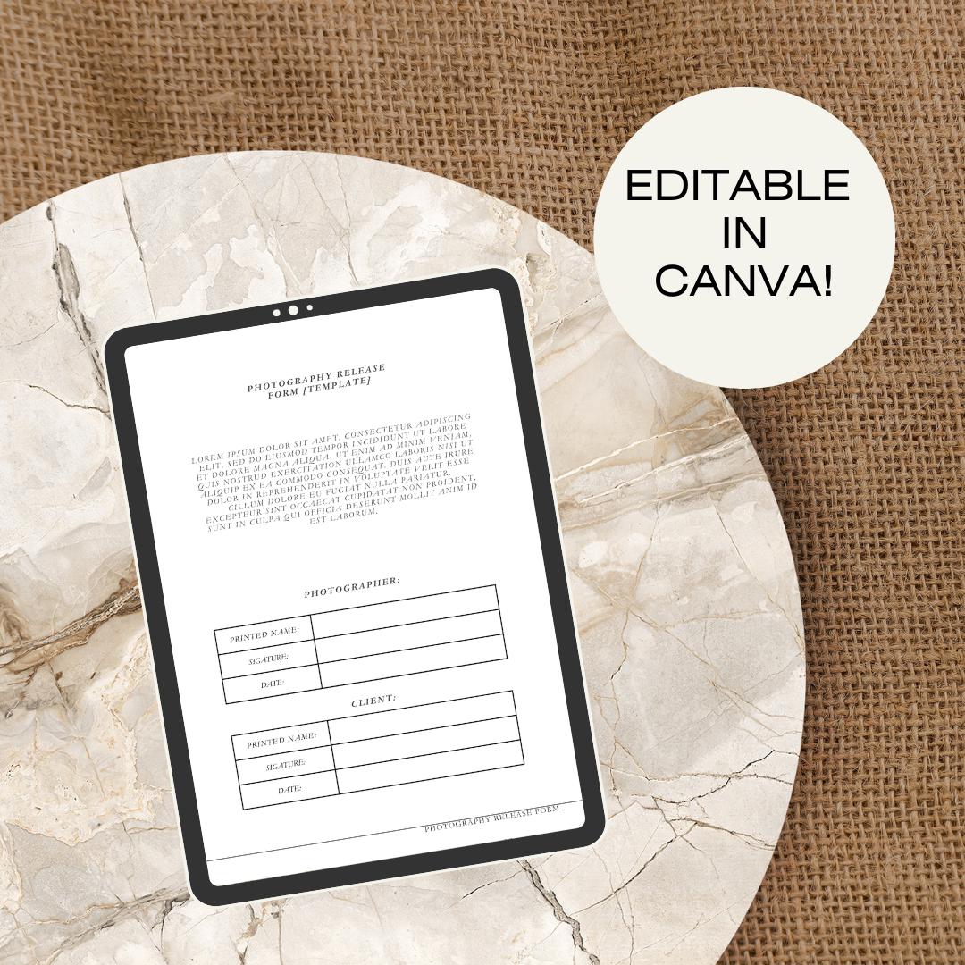 Photography Model Release Form Template|editable Canva Contract ...
