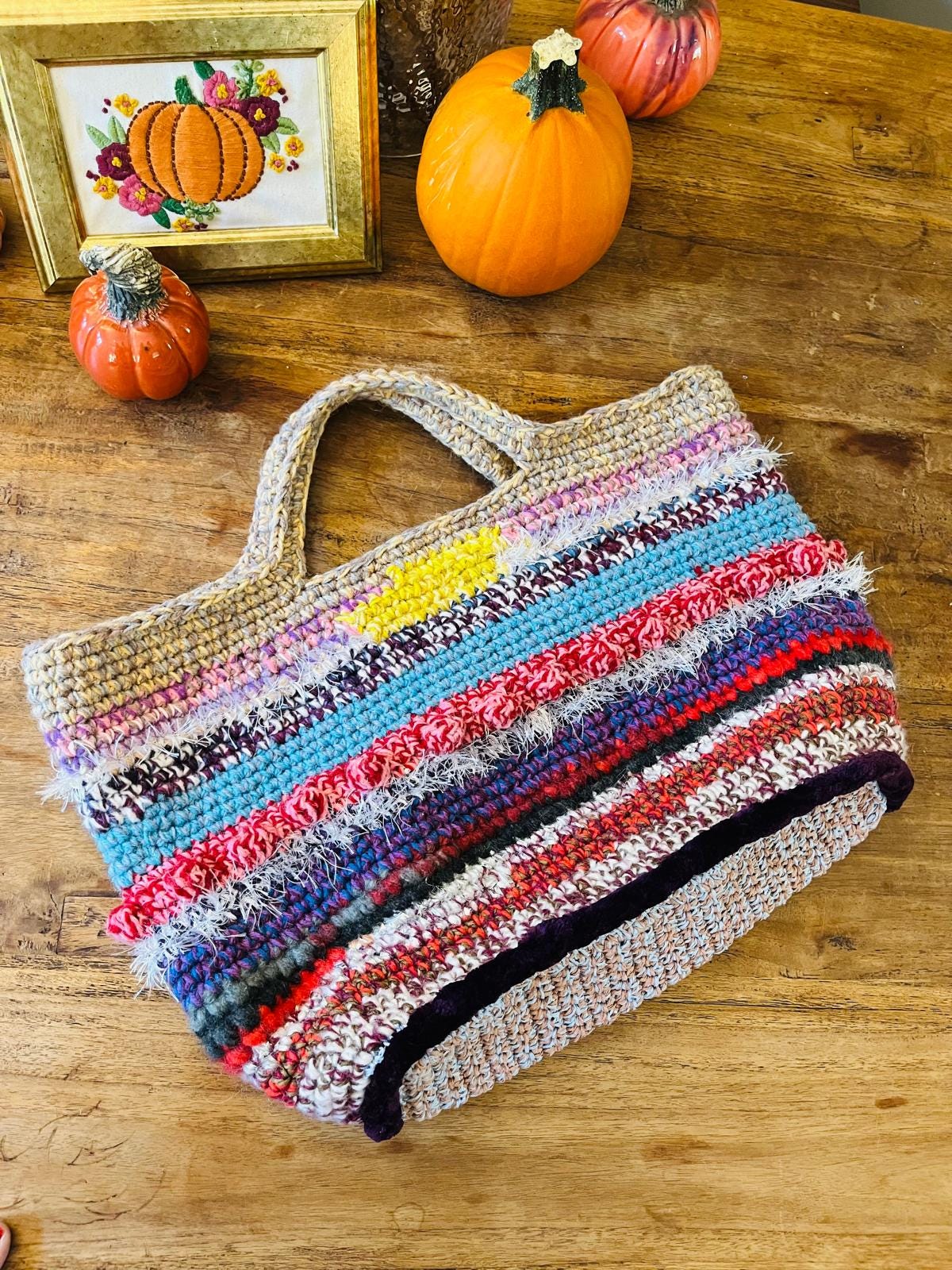 Crochet Bag Handmade Bag Boho Bag Striped Bag Colorful Tote Artisan Bag ...