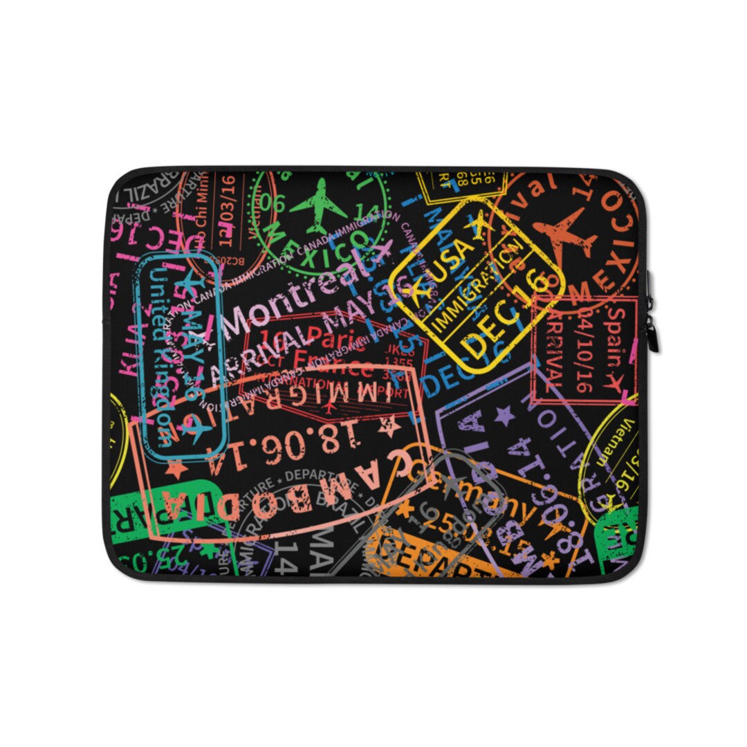 Passport Stamps Laptop Sleeve (dark) - Etsy