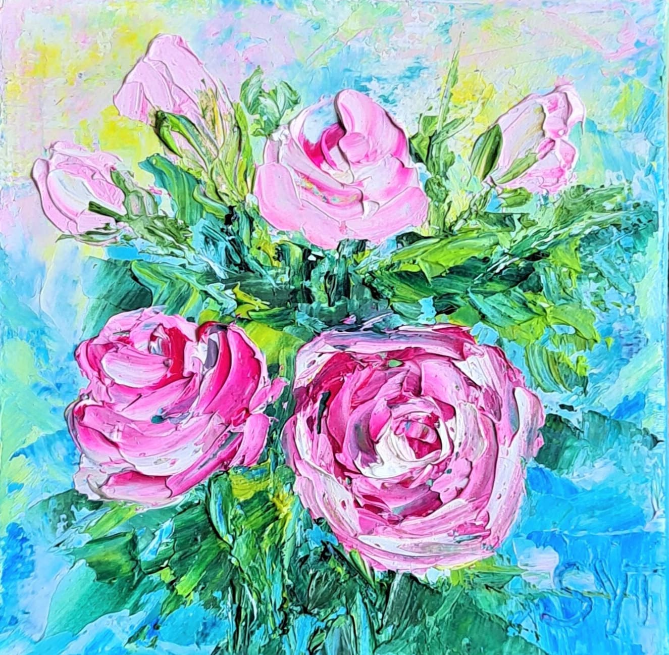 Rose Painting, Pink Roses, Original Tiny Oil Art, Small White Roses, 2 ...