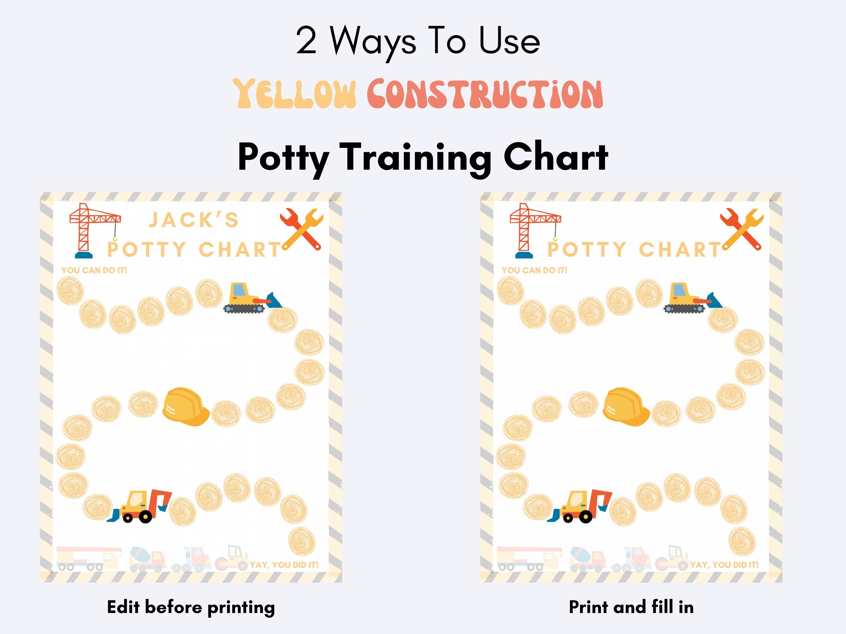Construction Potty Training Chart for Boys Incentive Sticker Chart ...