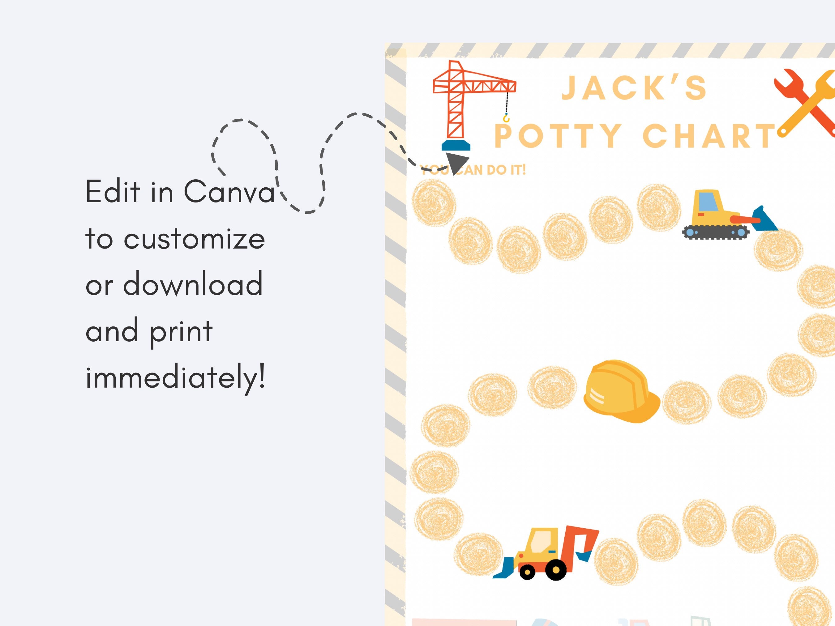 Construction Potty Training Chart for Boys Incentive Sticker Chart ...