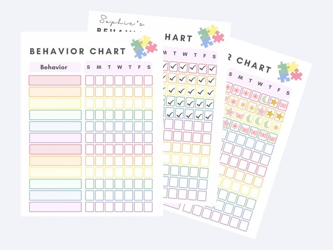 Behavior Chart Kids Reward Chart, Rainbow Printable Sticker Chart ...
