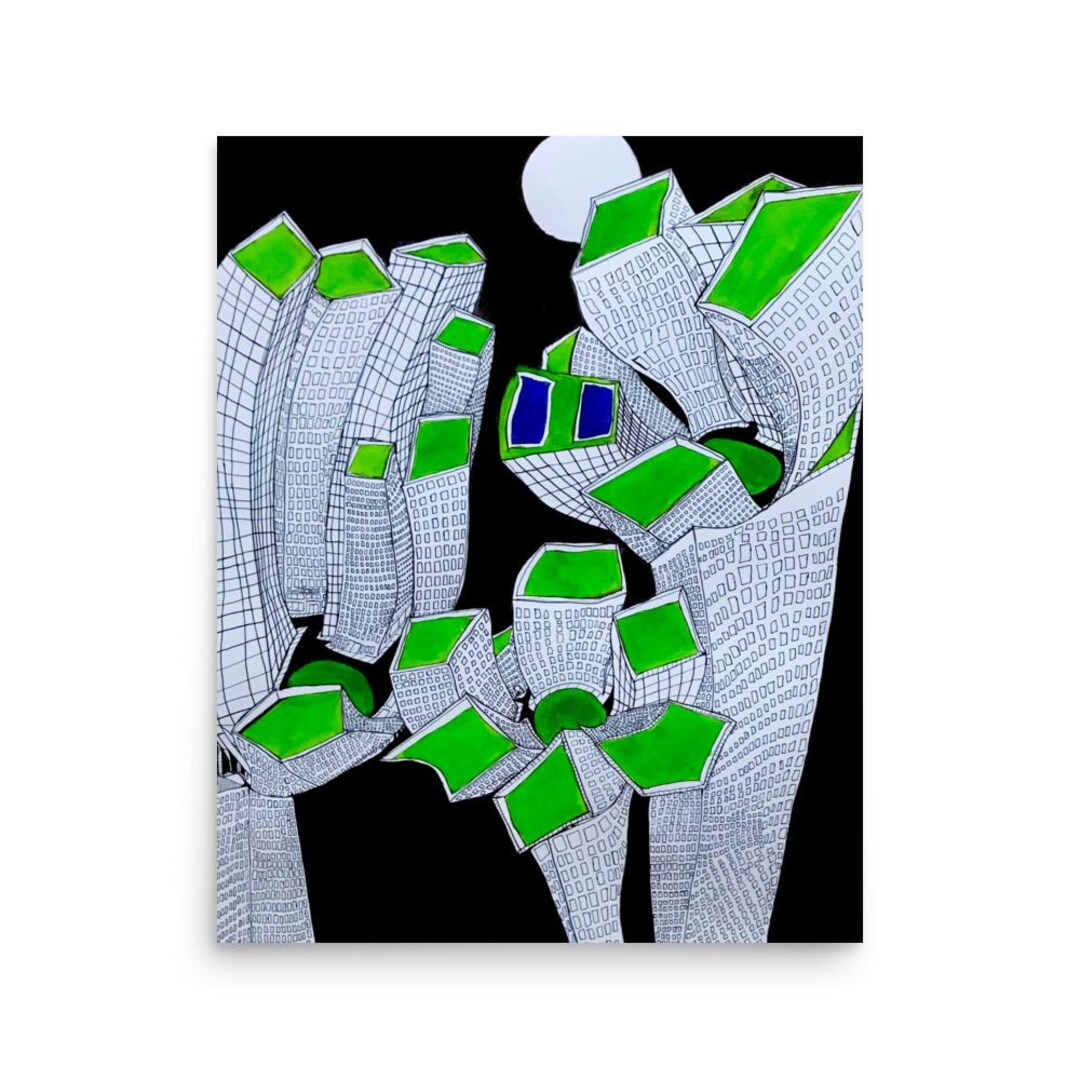 Odd Twisted City Buildings Modern Art Poster - Etsy