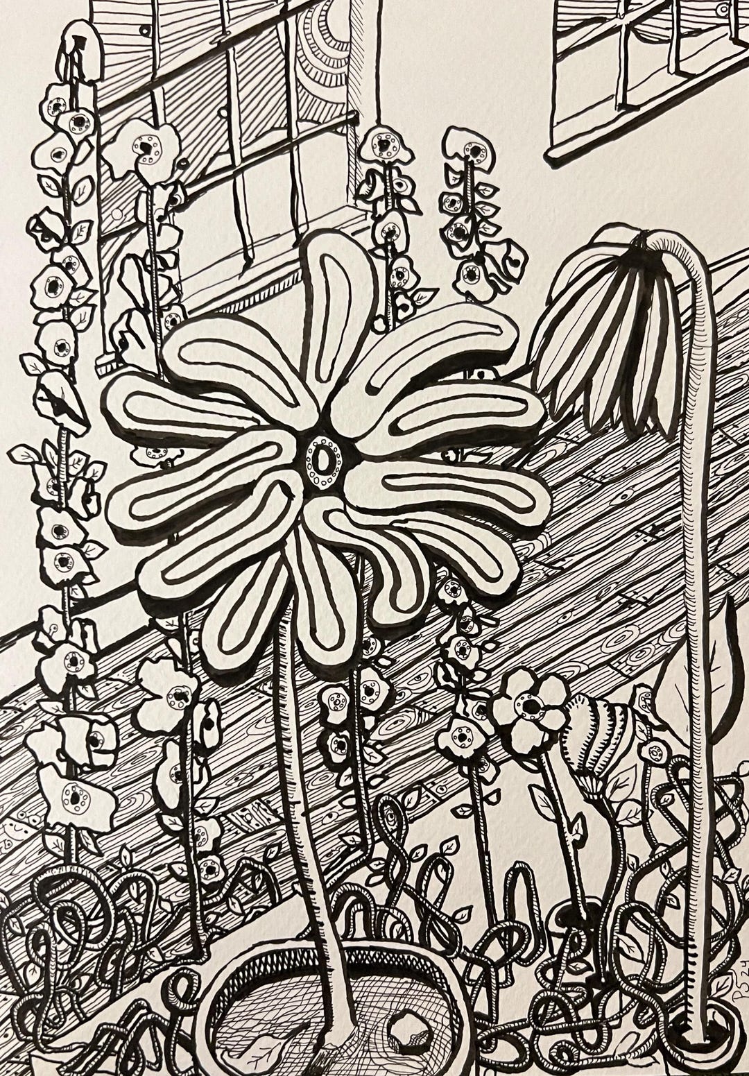 Gardeners Table Original Drawing on Archival Paper, 10 X 7 Original Art ...