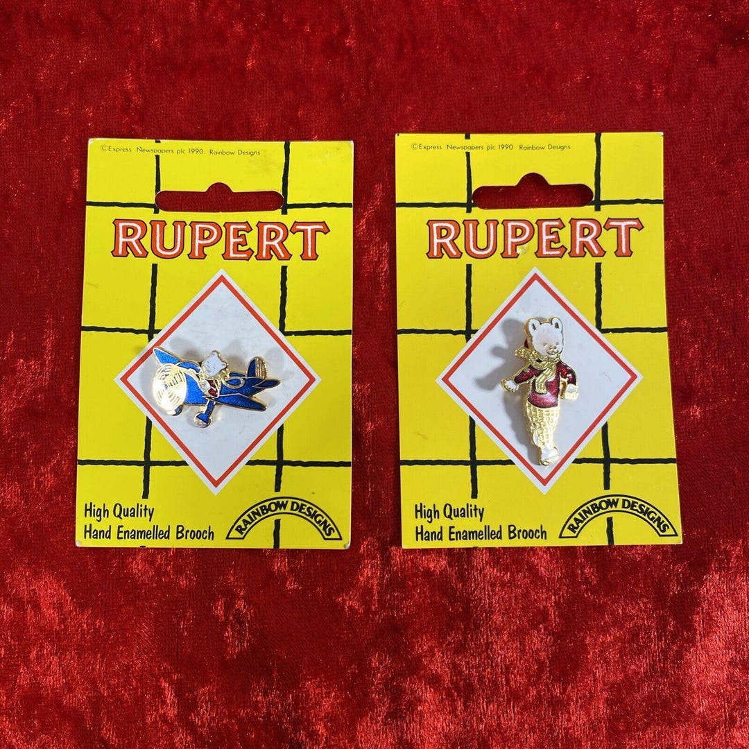 2 Vintage Rupert the Bear Enamel Pin Badges - Brooches by Rainbow ...